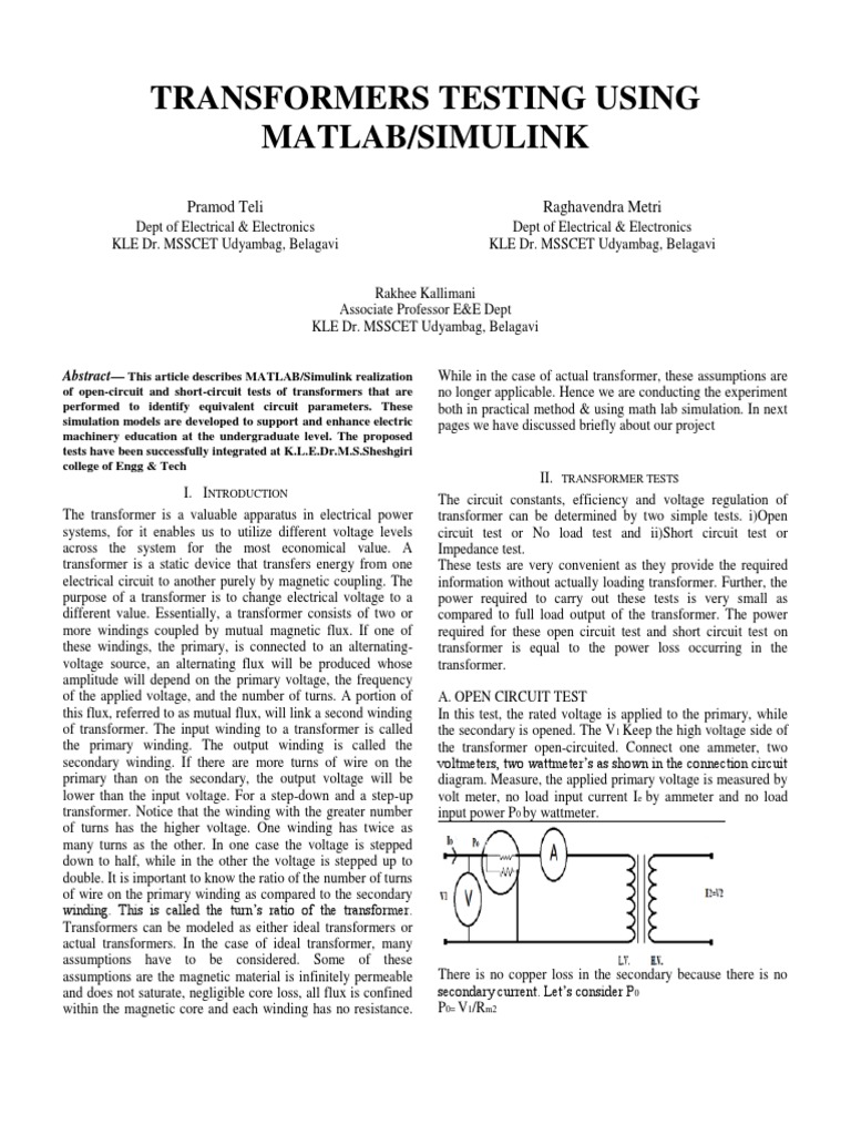 Transformer Testing Using Matlab | PDF | Transformer | Voltage