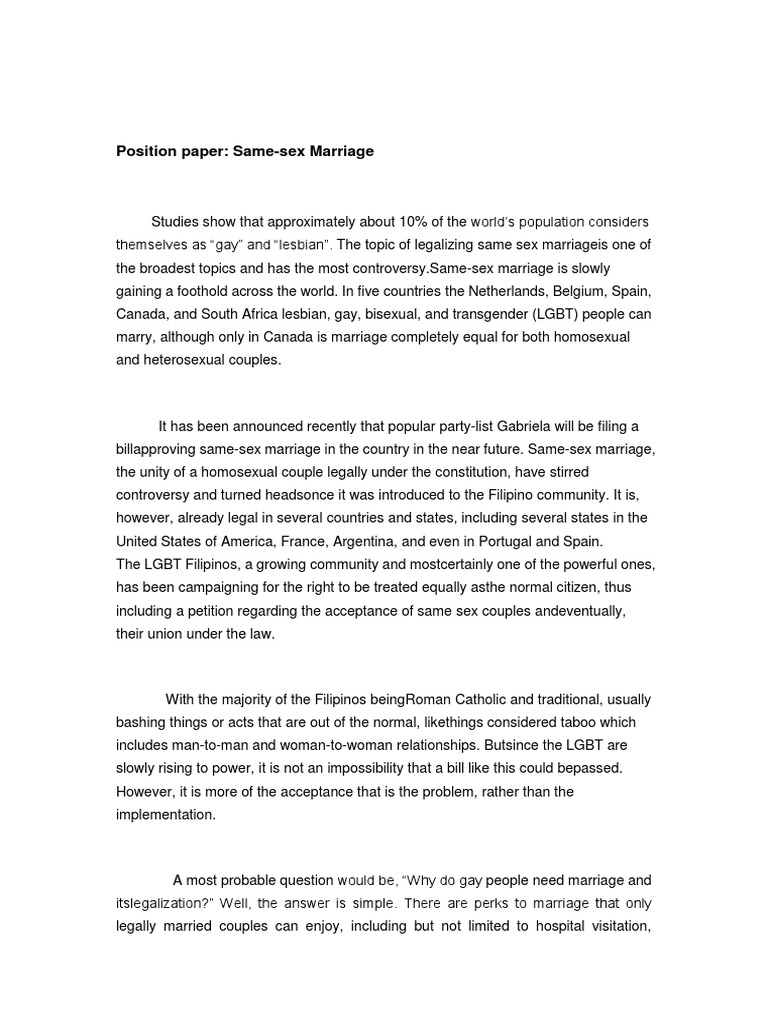 Position Paper | PDF | Same Sex Marriage | Marriage