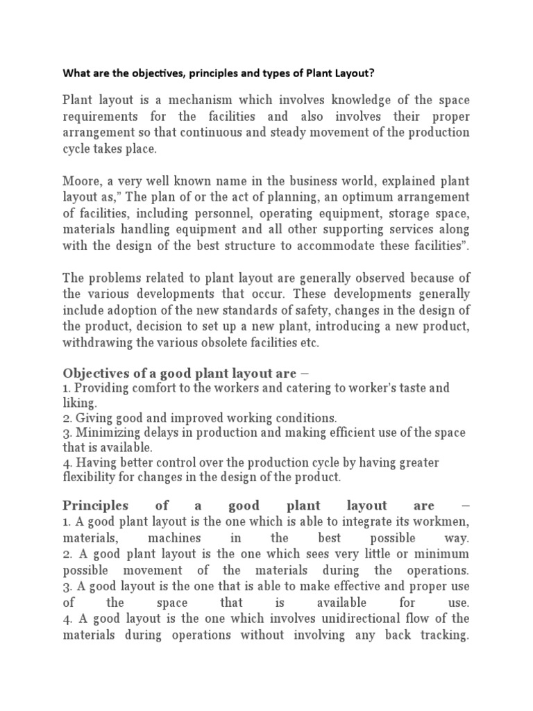 Understanding the Objectives, Principles and Types of Plant Layout ...