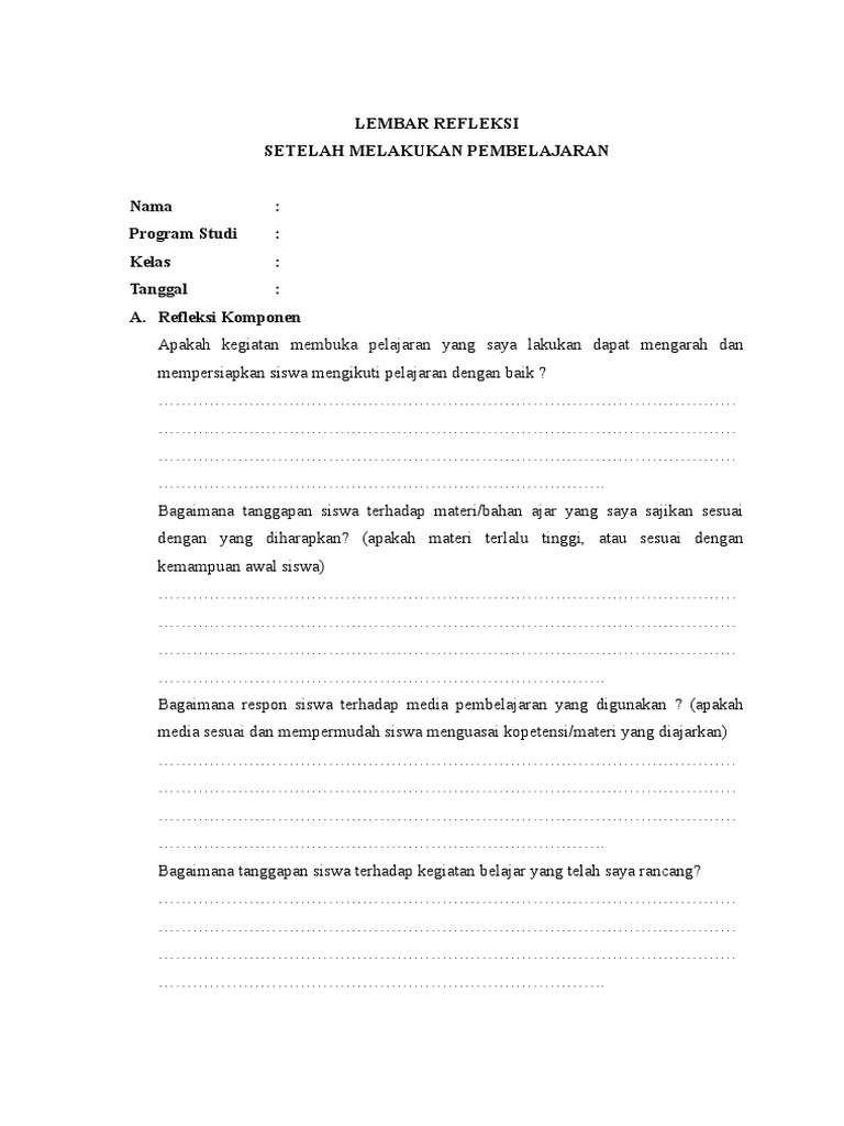 Lembar Refleksi Guru Setelah Pembelajaran | PDF