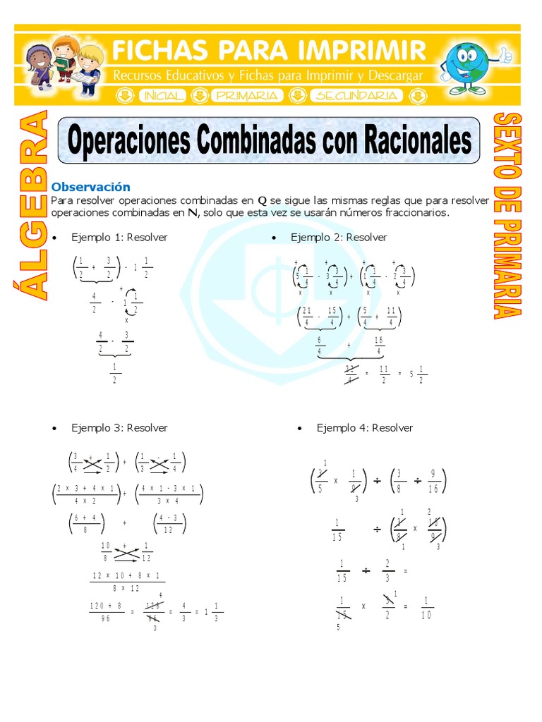 Operaciones Combinadas Con Racionales para Sexto de Primaria | PDF ...