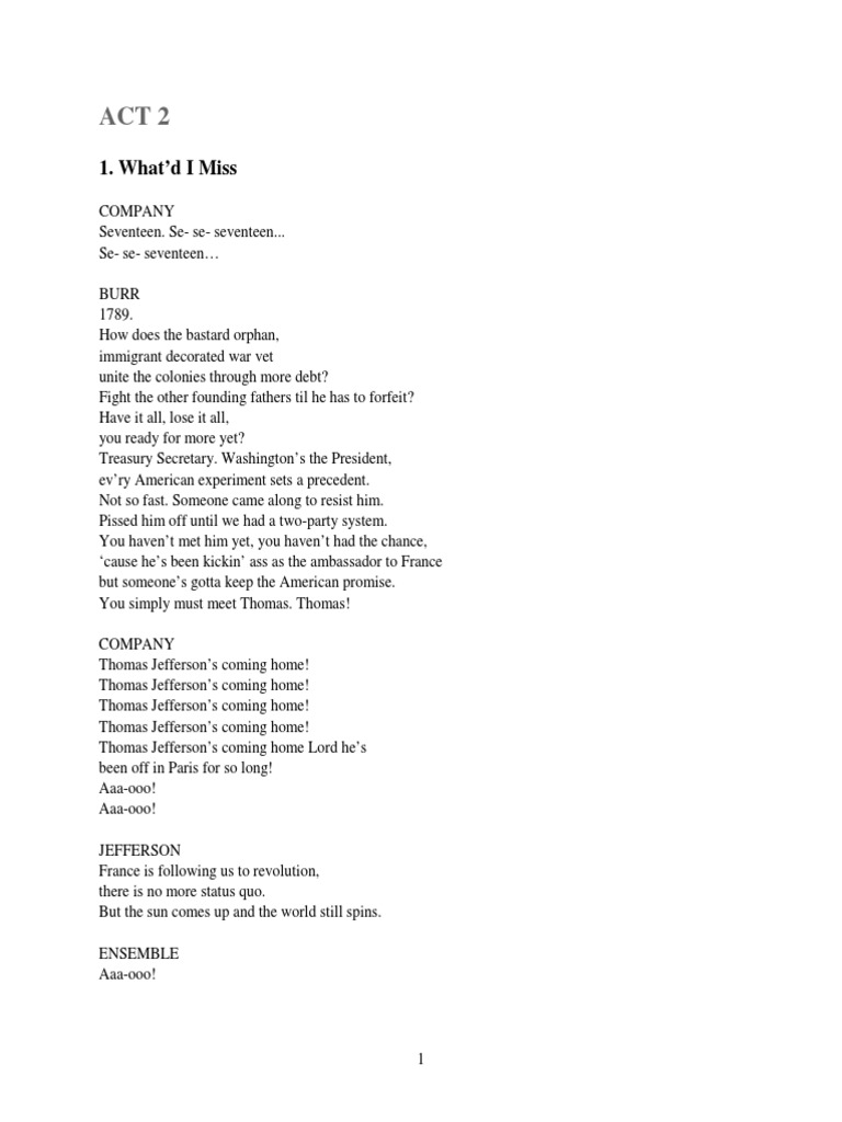 Hamilton Act 2 Lyrics and Script | PDF | Alexander Hamilton | James Madison