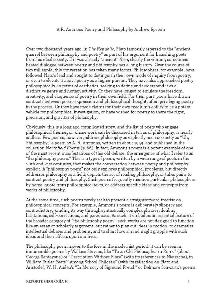 A.R. Ammons Poetry and Philosophy | PDF | Pragmatism | Richard Rorty