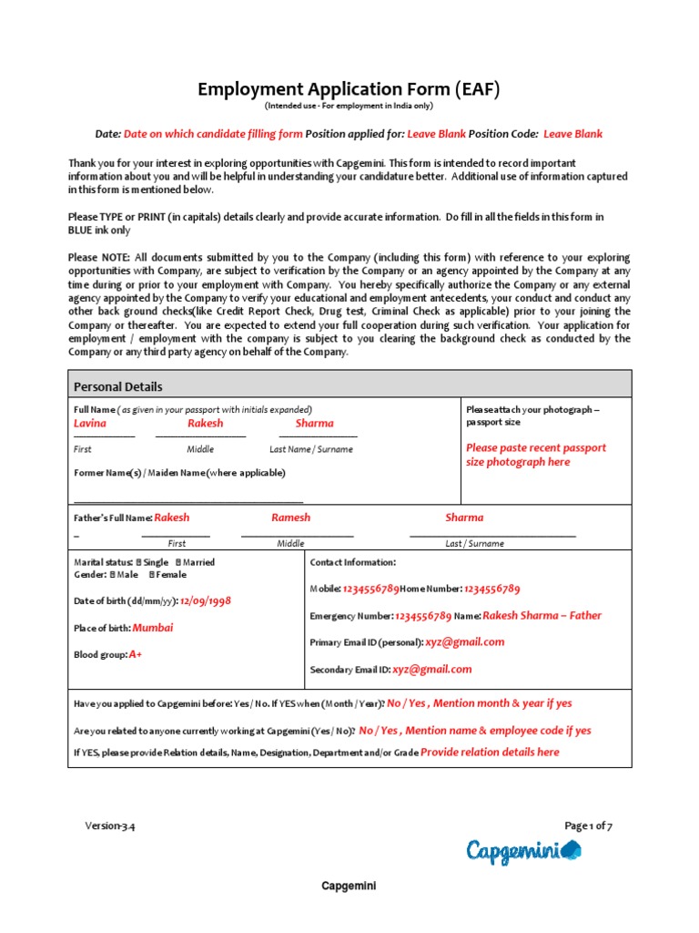 Employment Application Form - Dummy PDF | PDF | Passport | Travel Visa