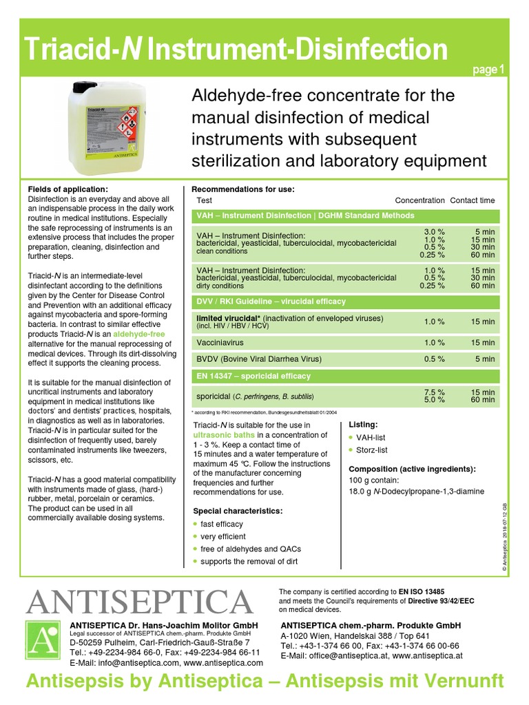 Triacid N PI en | PDF | Disinfectant | Medical Device