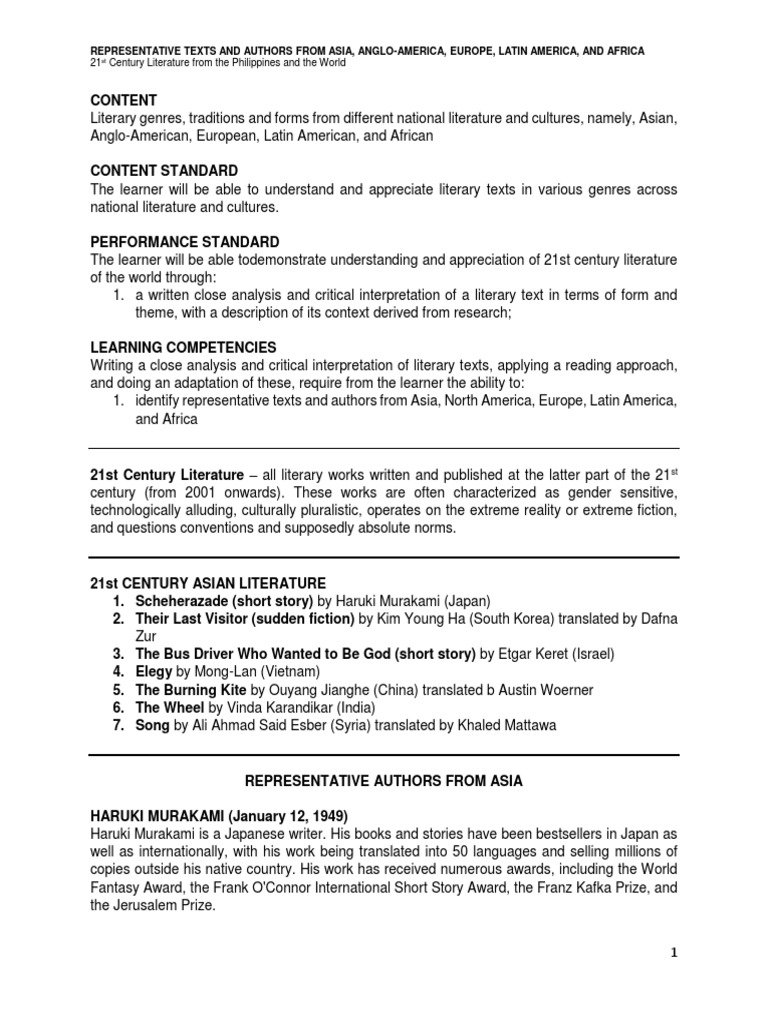 Representative Text and Authors in The World | PDF | Poetry