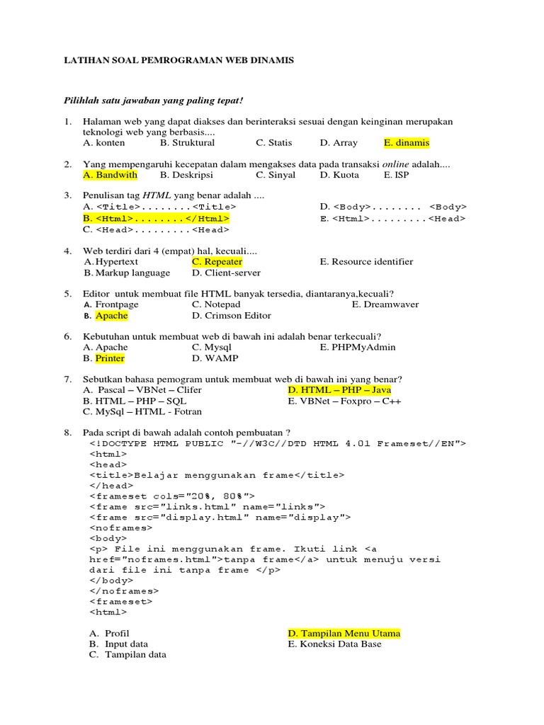 Latihan SOAL Pemrograman WEB DINAMIS Jawab | PDF