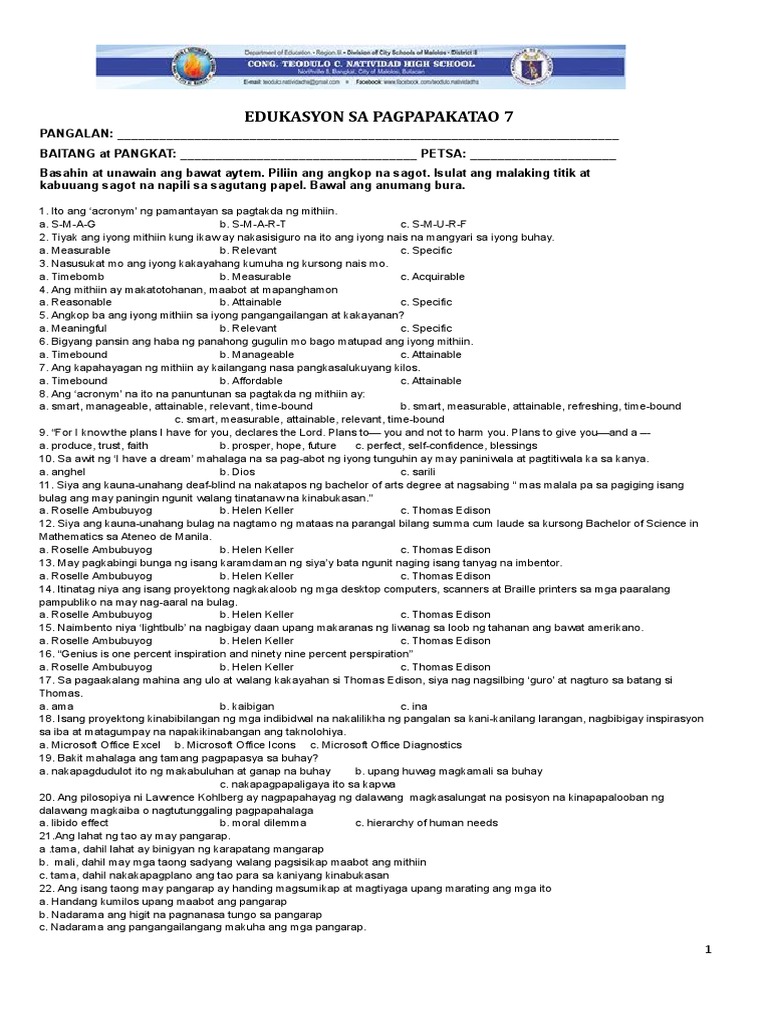 4th PT - EsP 7 | PDF