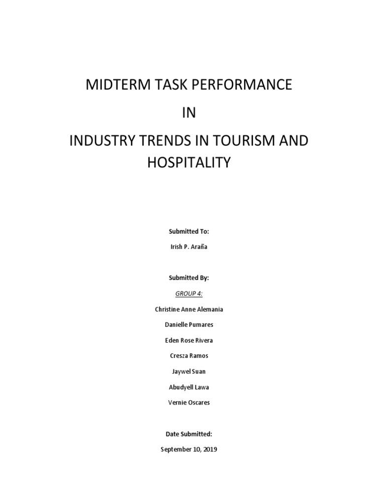 Midterm Task Performance IN Industry Trends in Tourism and Hospitality | PDF | Hotel | Foods