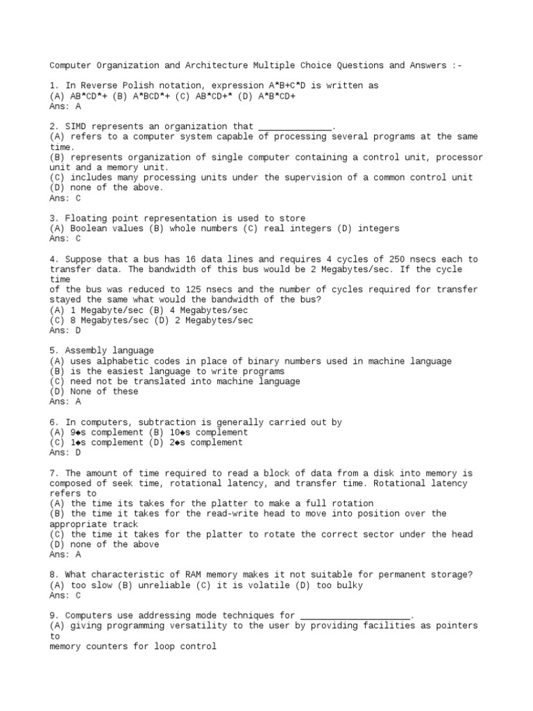 CSE211 MCQ's | PDF | Random Access Memory | Central Processing Unit