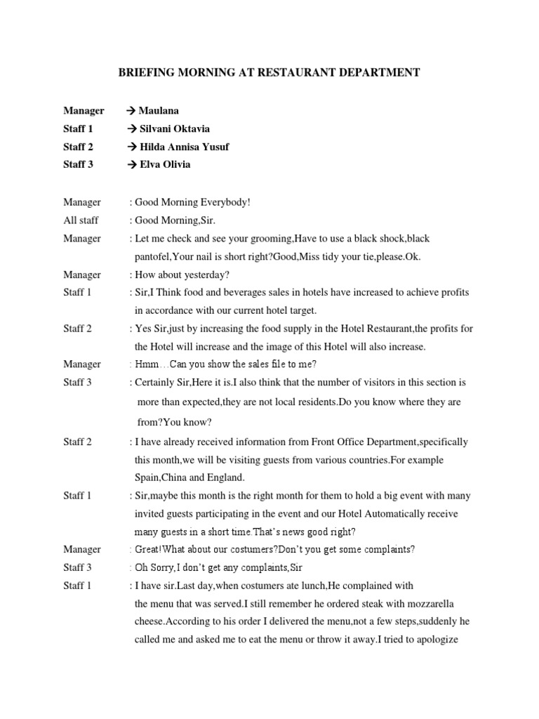 Contoh Briefing | PDF | Menu | Restaurant And Catering