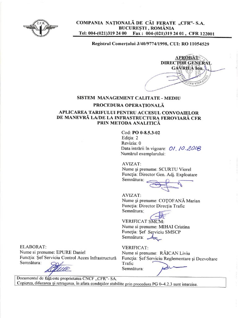 Anexa 23b1 - Procedura Operationala Tarif Acces Convoi PDF | PDF