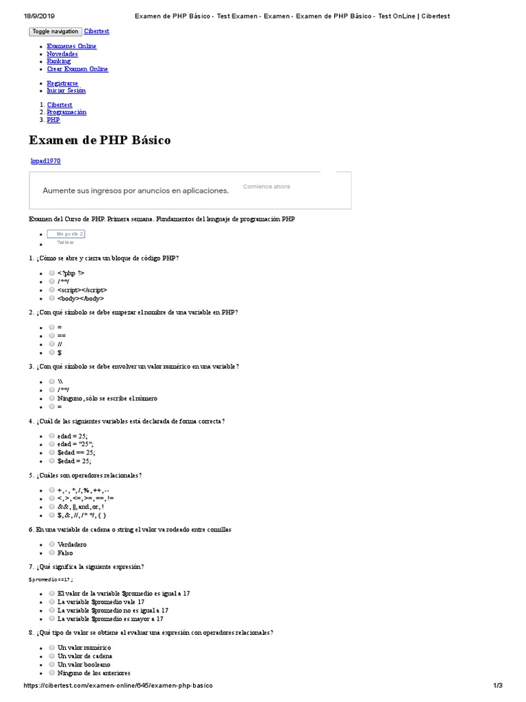 Examen de PHP Básico | PDF | Flujo de control | Php