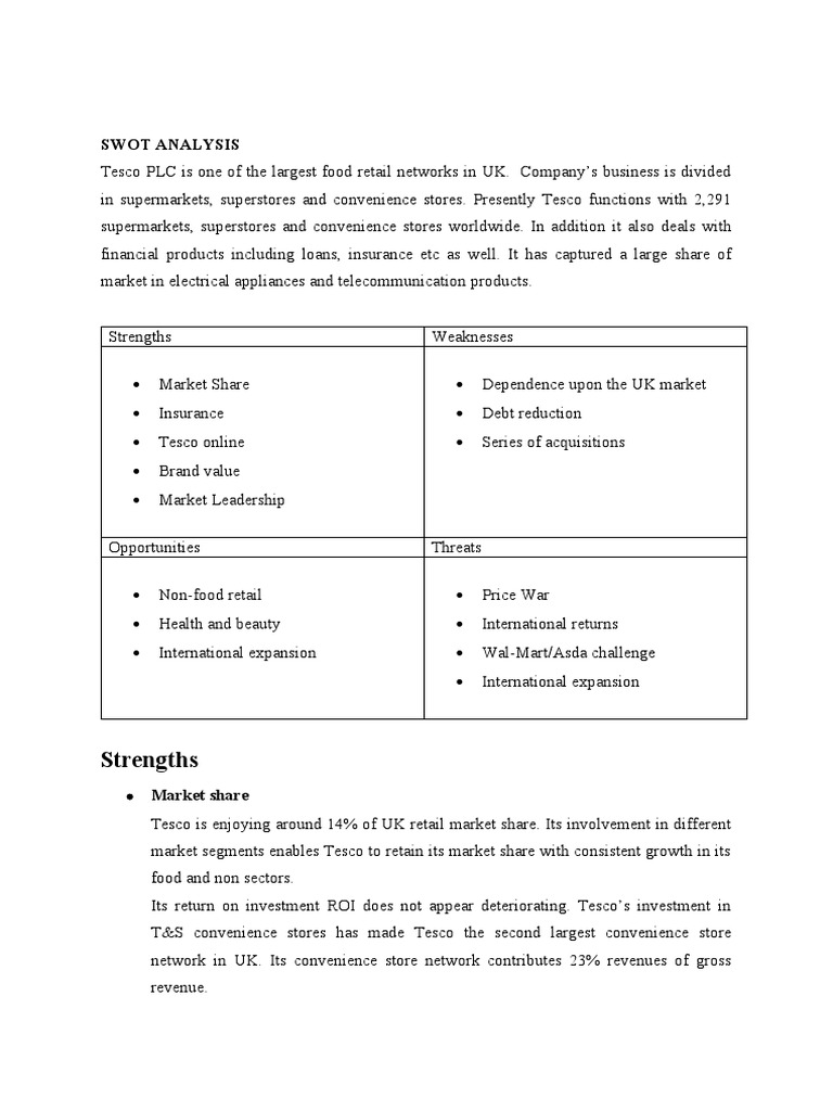 Swot Analysis | PDF | Economies | Tesco