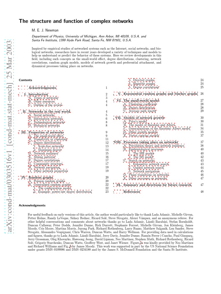 The Structure and Function of Complex Networks: M. E. J. Newman | PDF | Vertex (Graph Theory ...