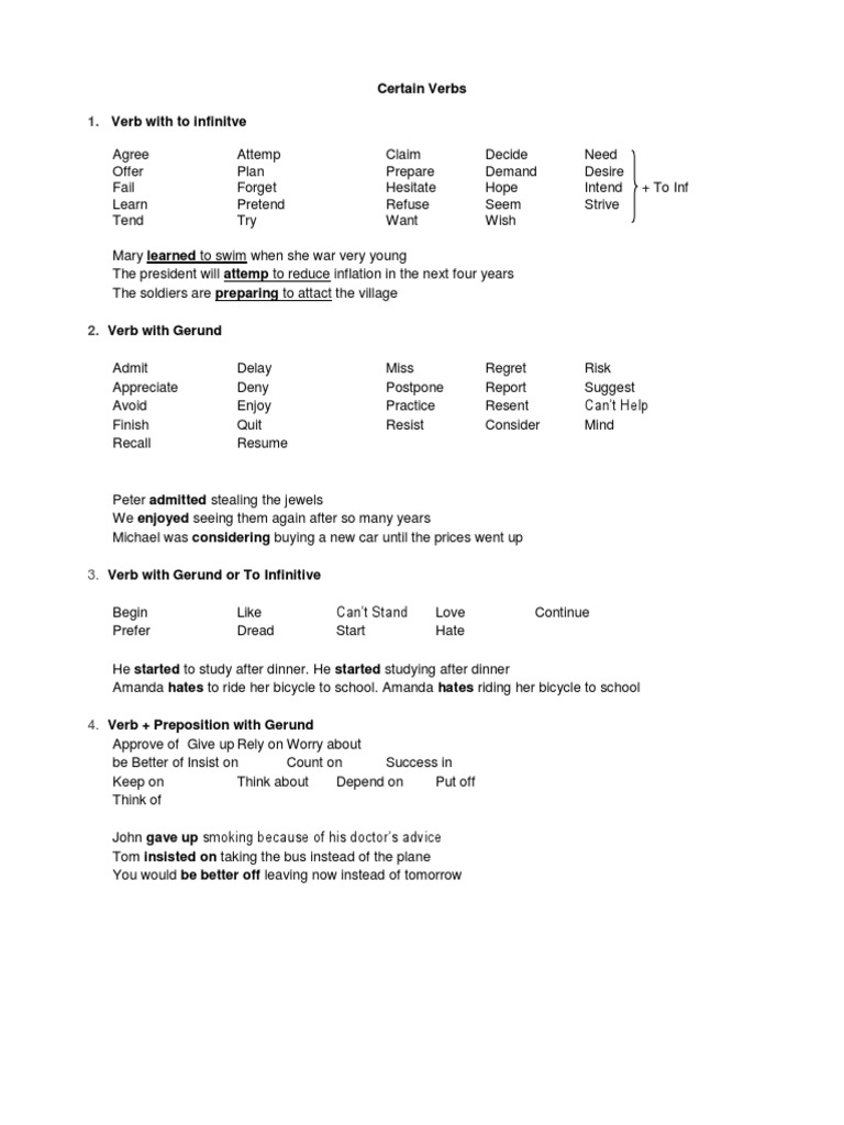 Certain Verbs Verb With To Infinitve | PDF