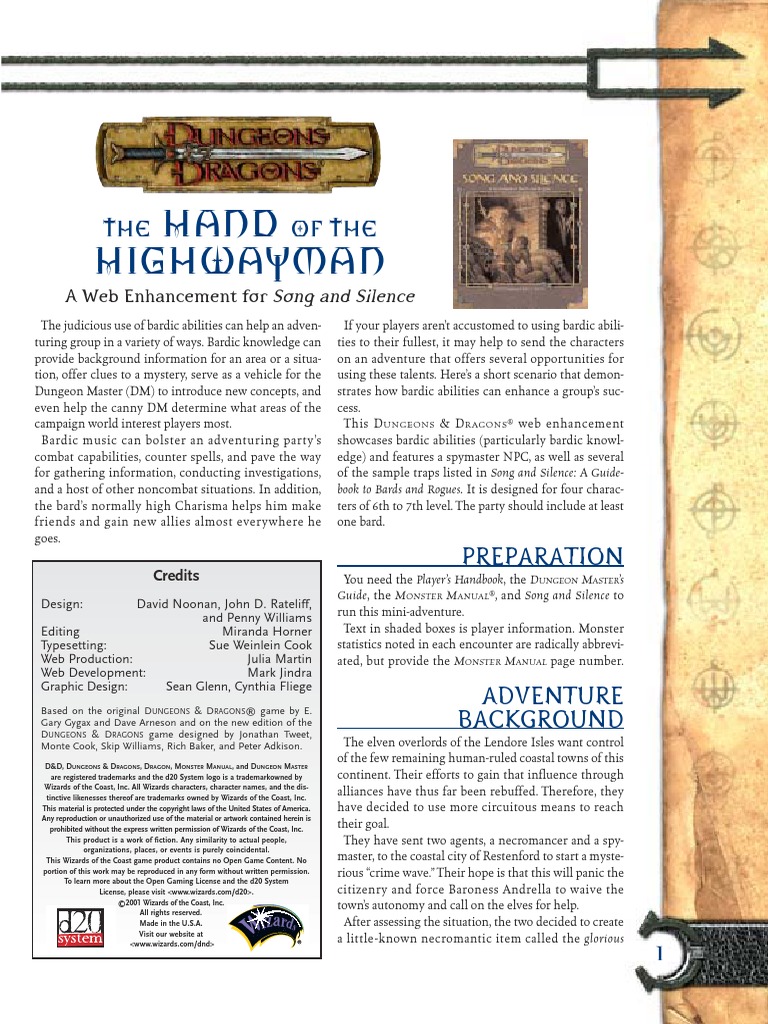 Highwaymen Adventure 3.0 | PDF | Dungeons & Dragons | D20 System