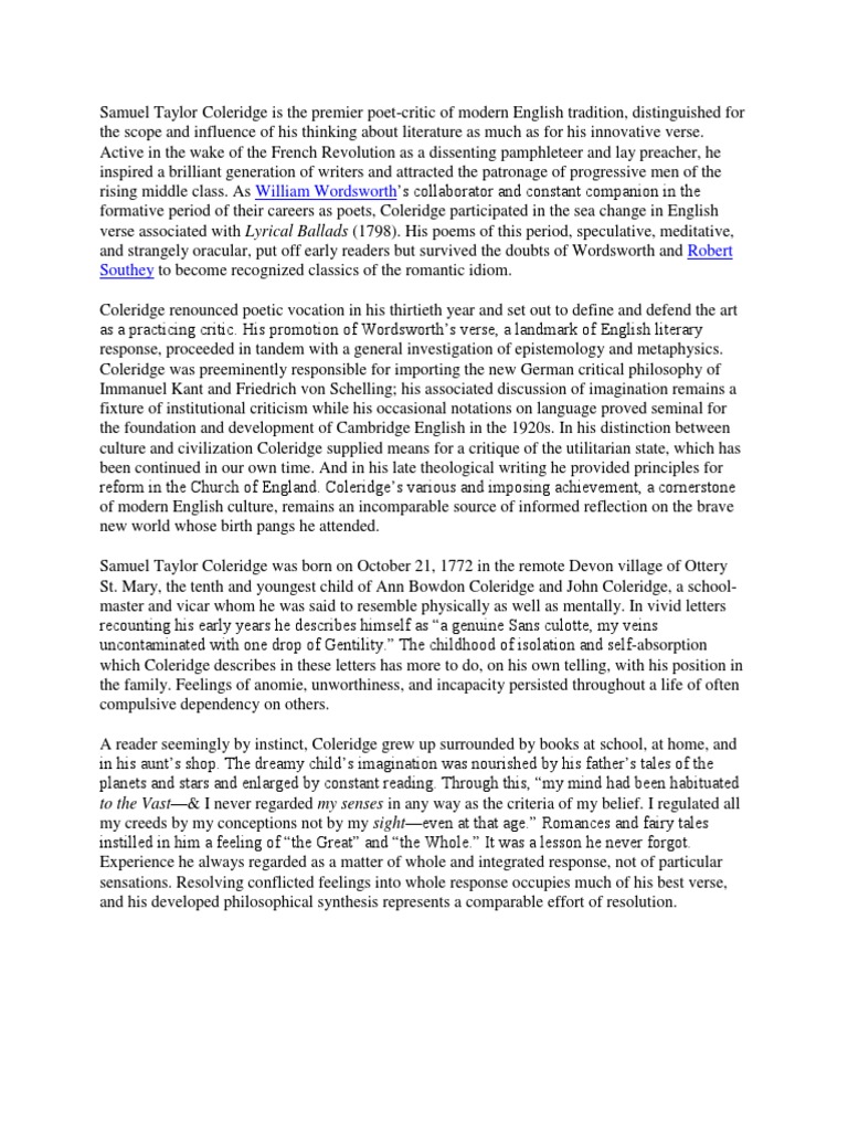 Samuel Taylor Coleridge | PDF | Samuel Taylor Coleridge | Poetry