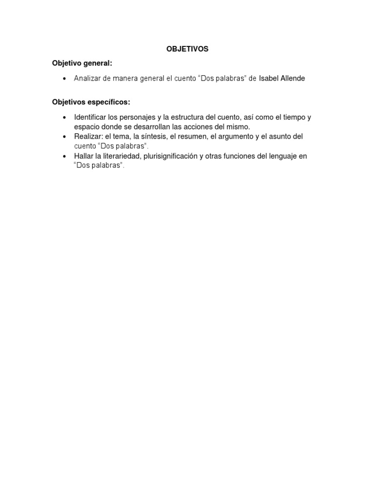 Análisis del cuento "Dos palabras" | PDF