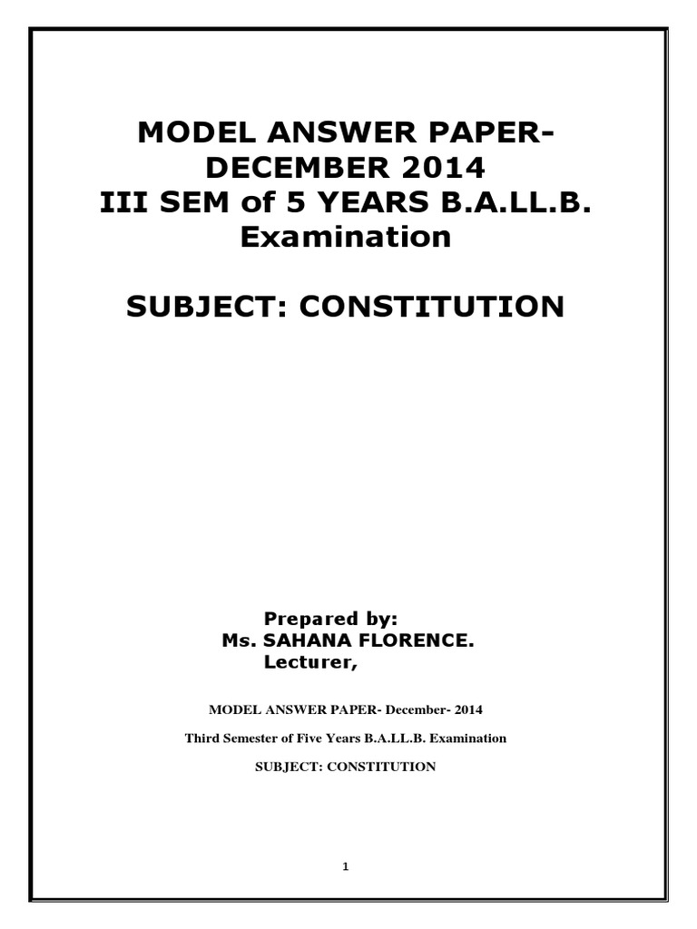 Model Answer Paper-December 2014 Iii Sem of 5 Years B.A.Ll.B ...