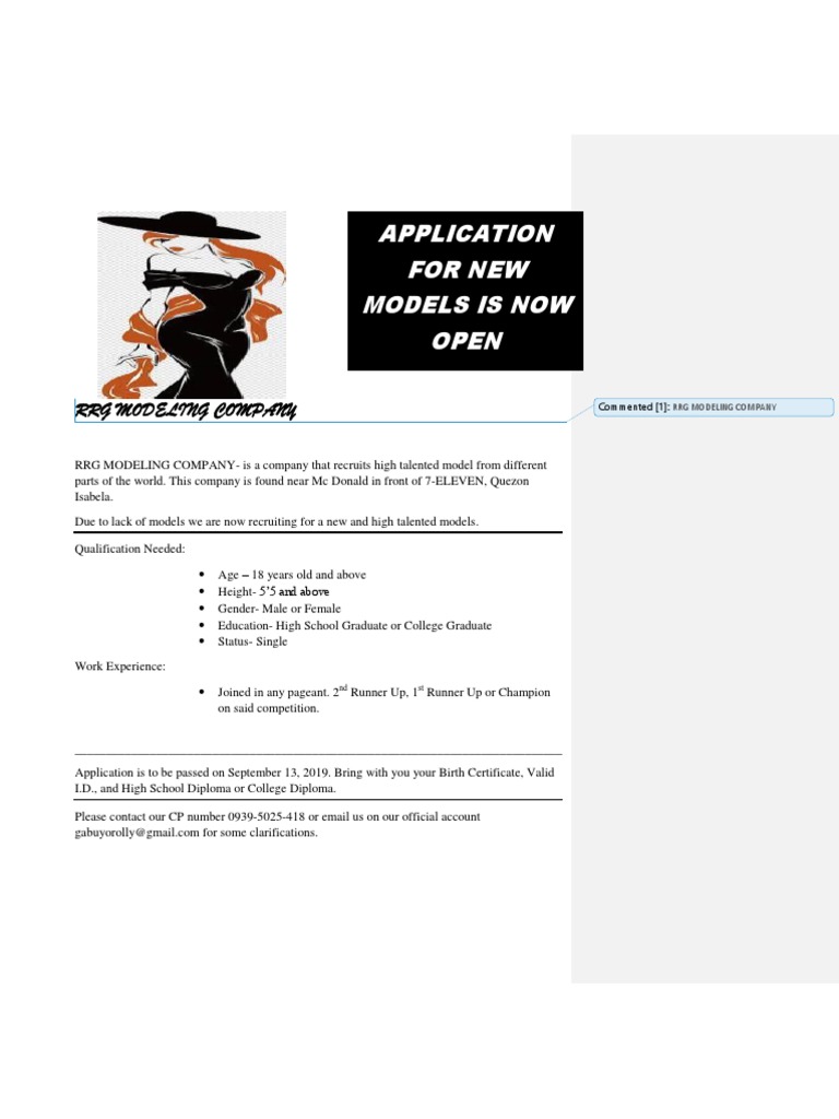 Application For New Models Is Now Open: RRG Modeling Company | PDF