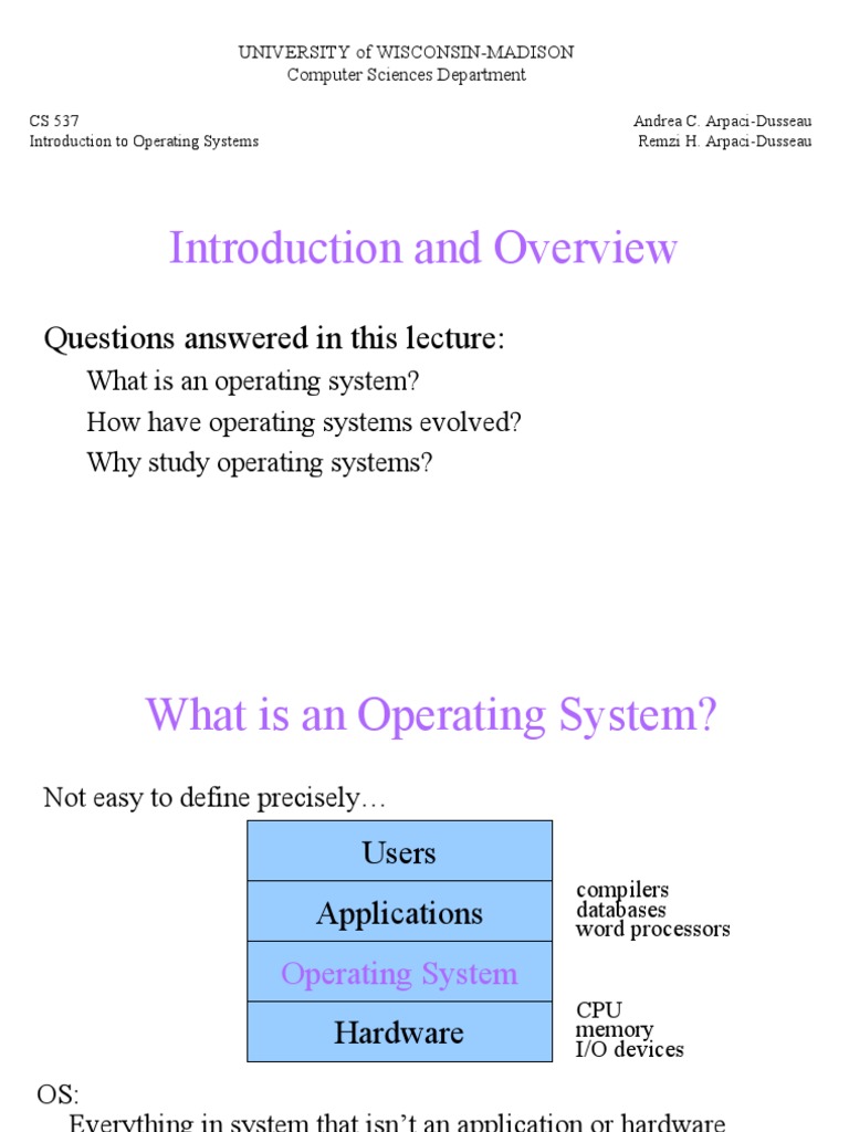 Introduction and Overview: Questions Answered in This Lecture | PDF | Operating System | Input ...