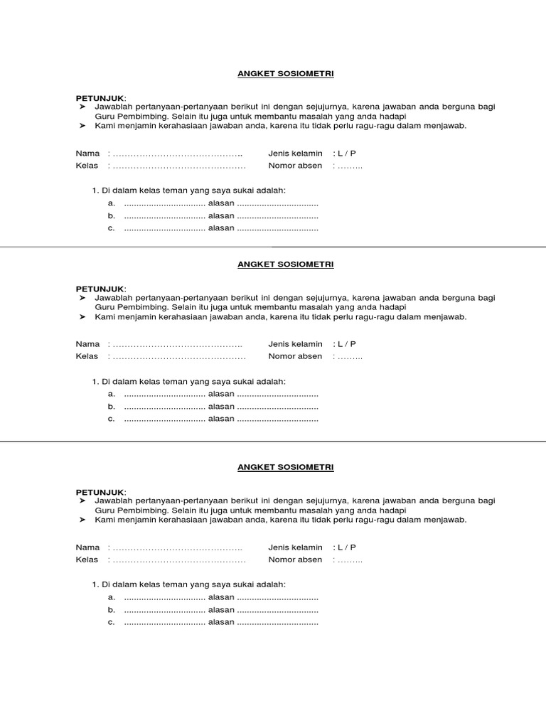 Angket sosiometri untuk mengetahui hubungan antar teman | PDF