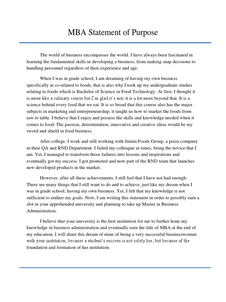 MBA Statement of Purpose | PDF | Career & Growth