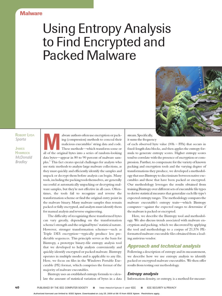 Using Entropy Analysis To Find Encrypted And Packed Malware Pdf Pdf Confidence Interval