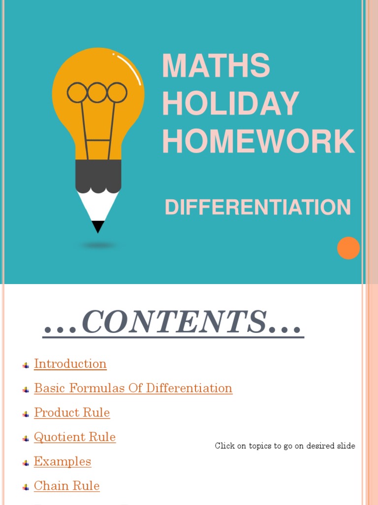Maths Holiday Homework: Differentiation | PDF | Derivative | Function ...