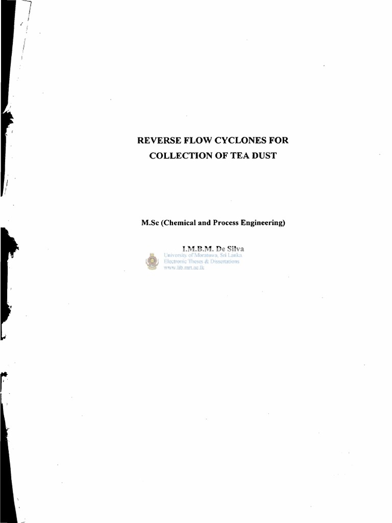 Reverse Flow Cyclones For Tea Dust | PDF | Gases | Fluid Dynamics