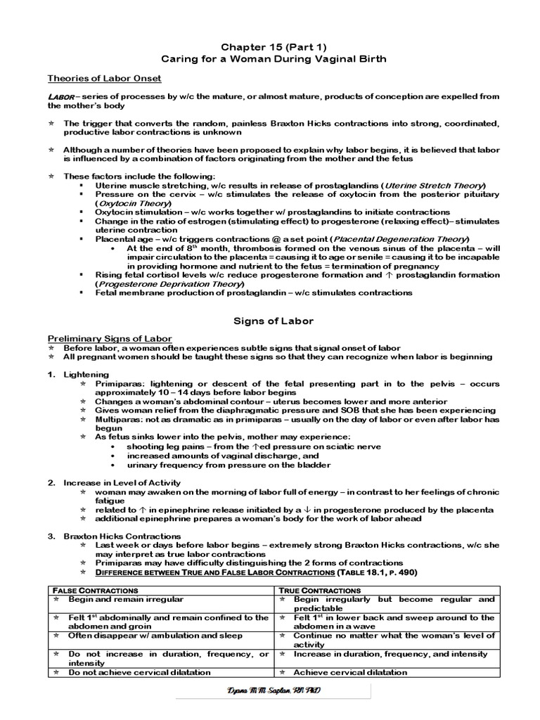 CH 15 Labor and Birth Part 1 HANDOUT | PDF | Childbirth | Skull