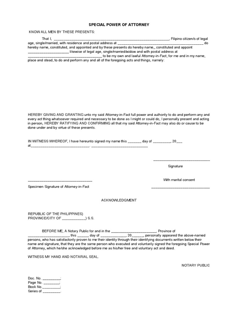 Spa-Template Phils | PDF | Power Of Attorney | Notary Public