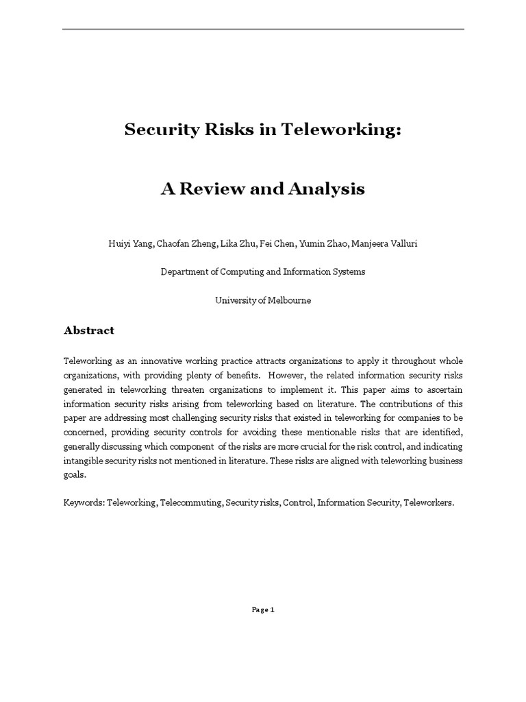 Security Risks in Teleworking | PDF | Information Security | Telecommuting