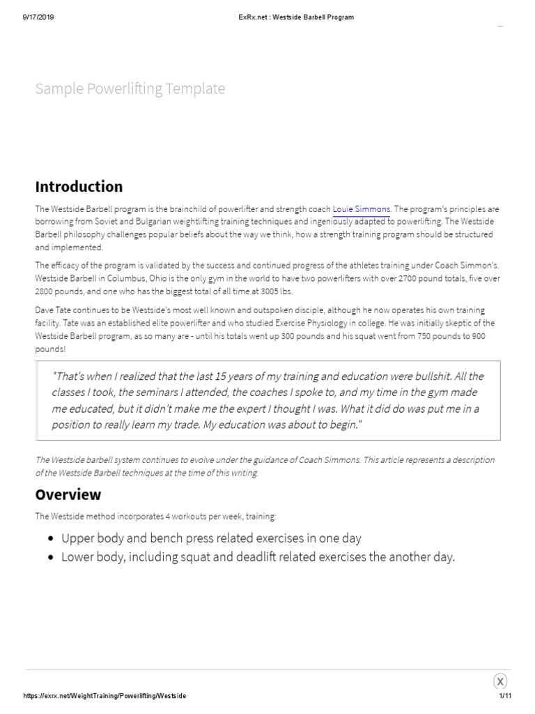 Westside Barbell Training Overview | PDF | Weight Training | Physical ...