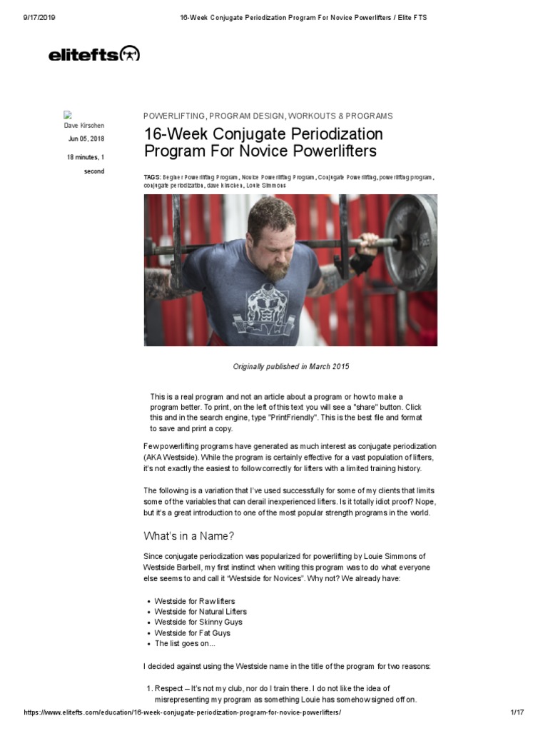 16-Week Conjugate Program for Novices | PDF | Management Of Obesity ...