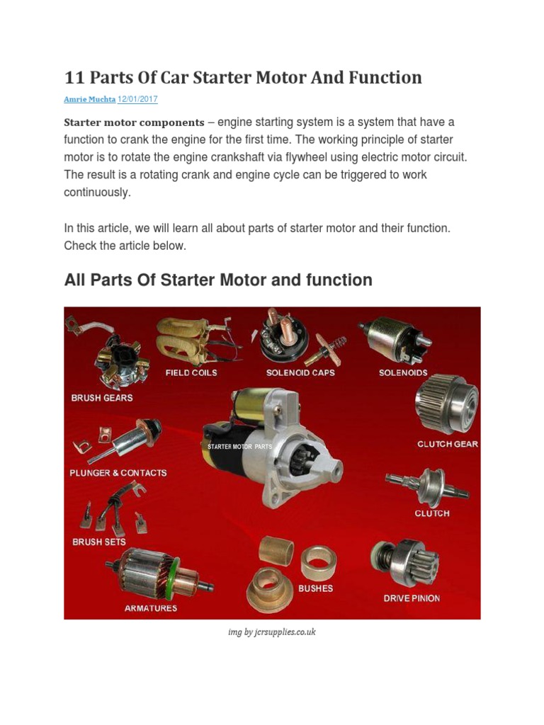 11 Parts of Car Starter Motor and Function | PDF | Electric Motor | Clutch