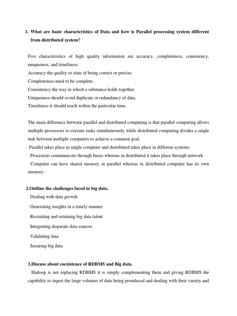 What Are Basic Characteristics of Data and How Is Parallel Processing System Different From ...