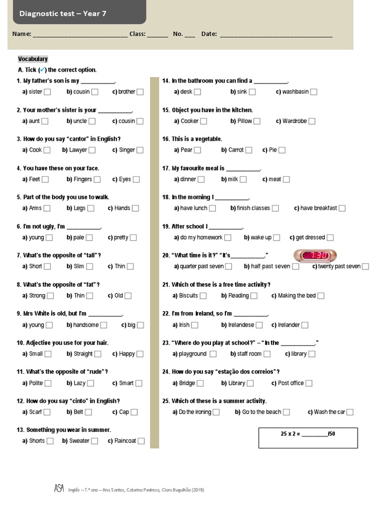 Diagnostic Test Year7 | PDF