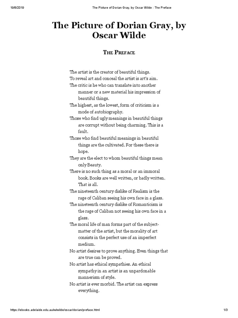 Oscar Wilde - The Preface | PDF | The Picture Of Dorian Gray | Oscar Wilde