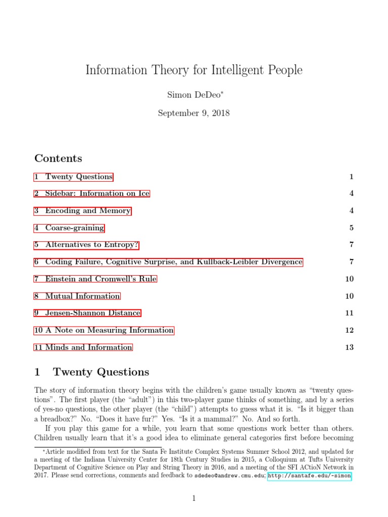 Information Theory For Intelligent People | PDF | Code | Bit