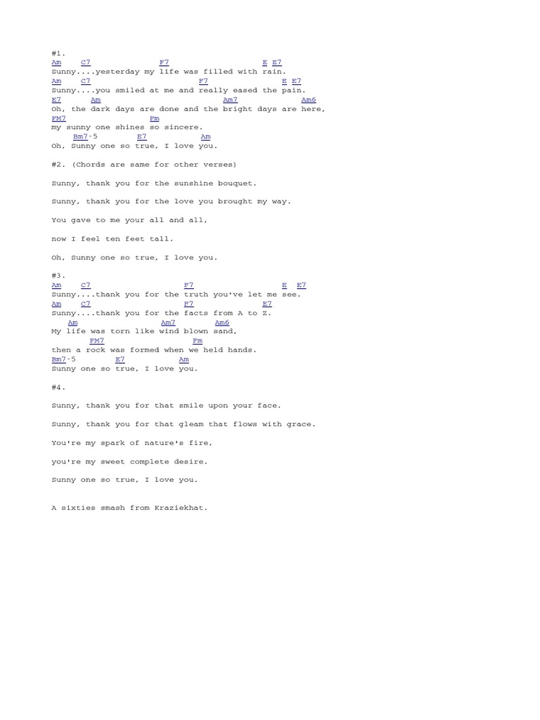 "Sunny Lyrics and Chords Guide" | PDF