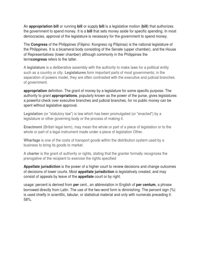 Legislature Legislatures: Appropriation Definition. The Grant of Money ...