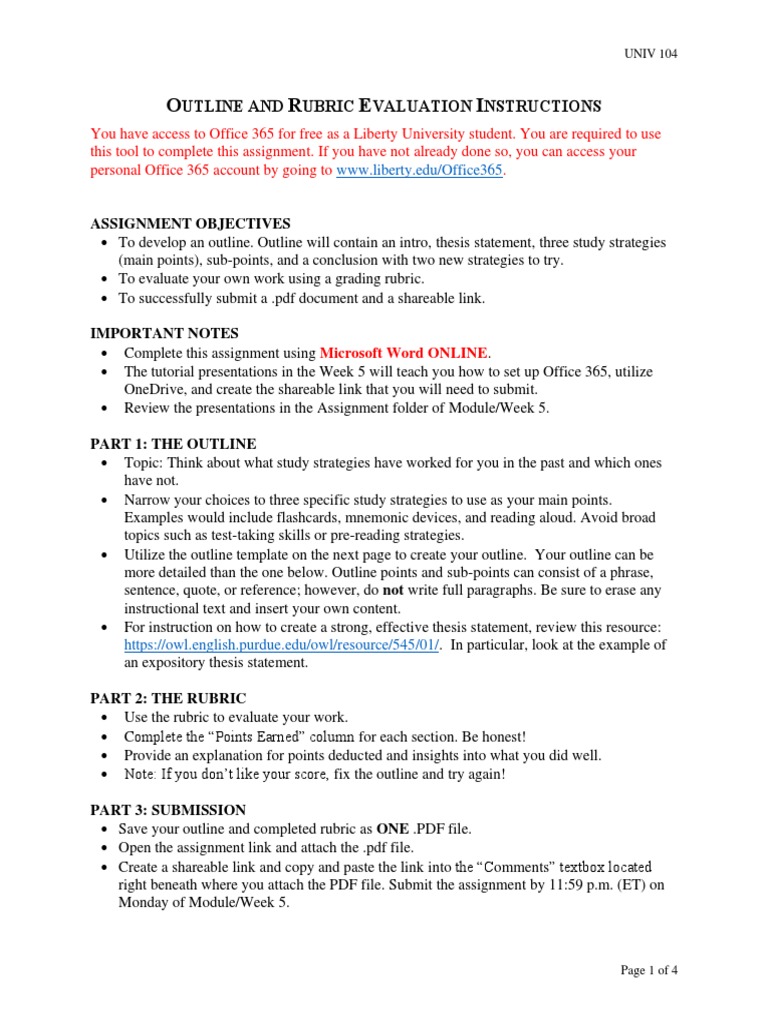 Study Strategies Outline and Rubric Guide | PDF | Rubric (Academic ...