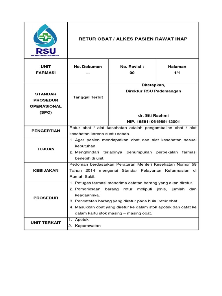 12 SPO FARMASI Retur Obat Alkes Pasien Rawat Inap | PDF | Kesehatan ...