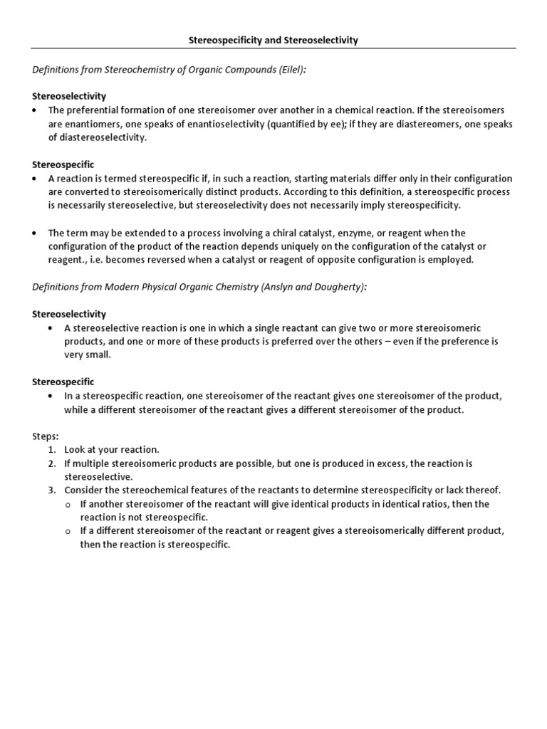 Understanding Stereospecificity and Stereoselectivity: A Clear ...