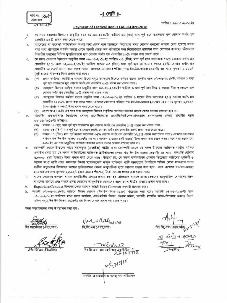 Festival Bonus Eid-ul-Fitr 2018 | PDF