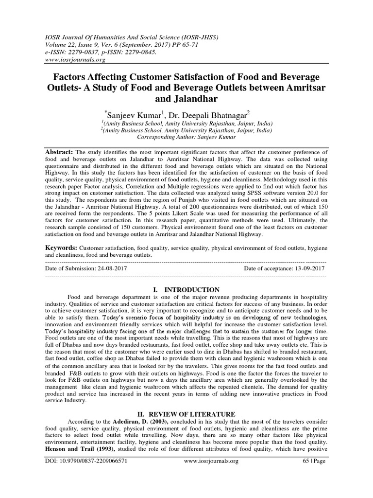 Factors Affecting Customer Satisfaction of Food and Beverage Outlets-A ...