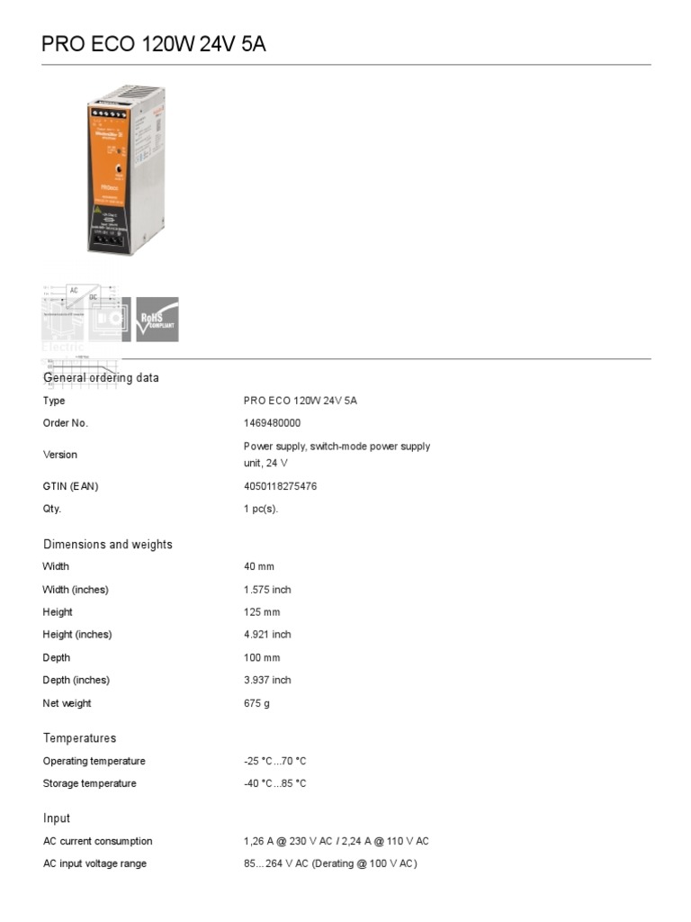 PRO ECO 120W 24V 5A Power Supply | PDF | Power Supply | Electrical ...
