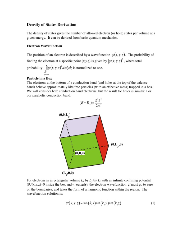 Density of States Derivation: Electron Wavefunction | PDF | Wave ... Density of States Derivation: Electron Wavefunction | PDF | Wave ...